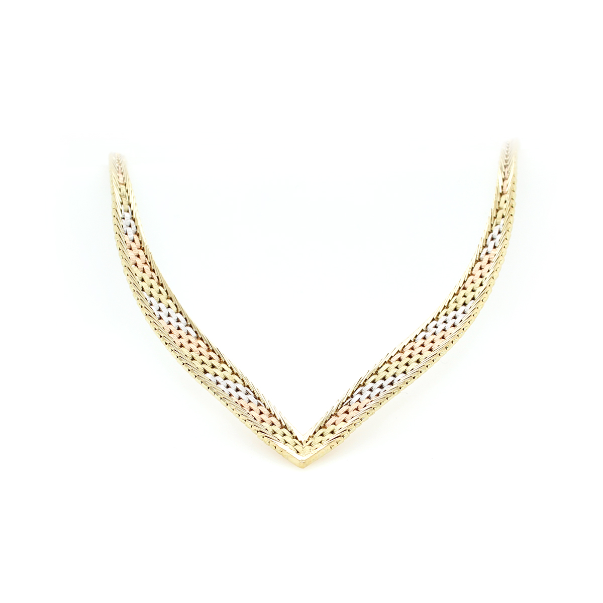 Estate 14 Karat V-Shaped Tri-Gold Necklace - 001-841-13000001
